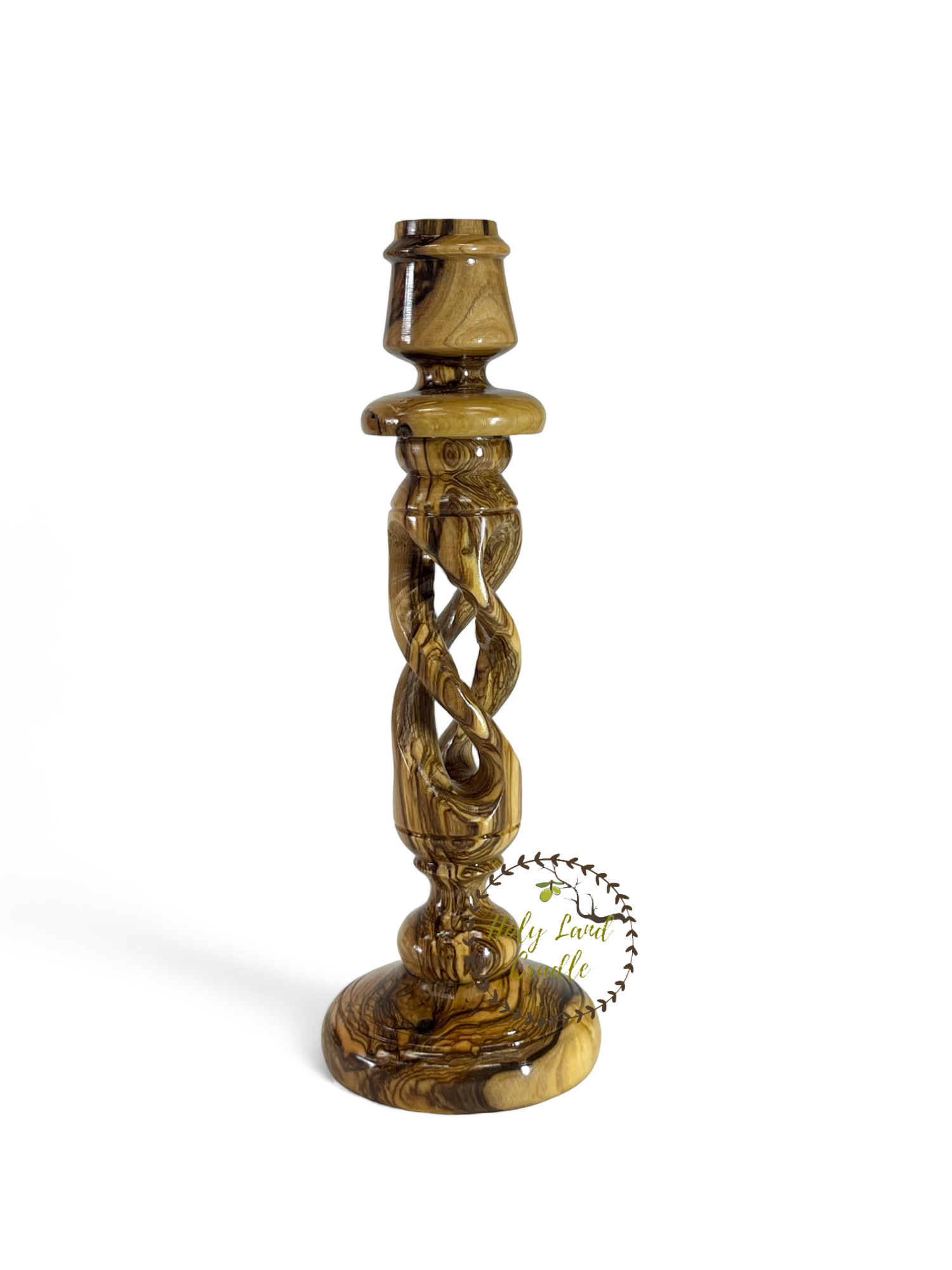 Olive Wood Spiral Candlestick 2.75x8.50 in – Handcrafted in Bethlehem ...