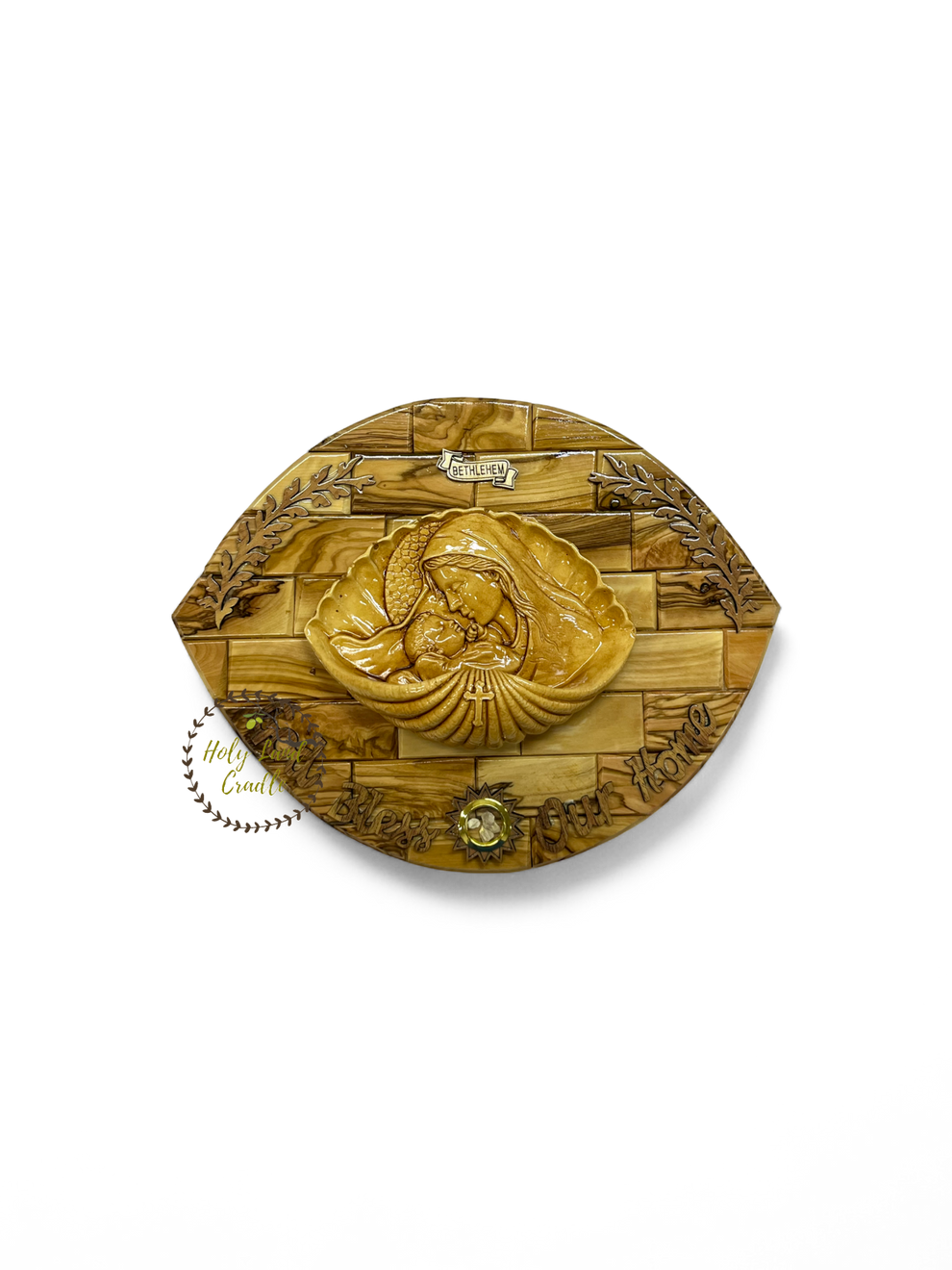Olive Wood Virgin Mary – Holy Land Cradle